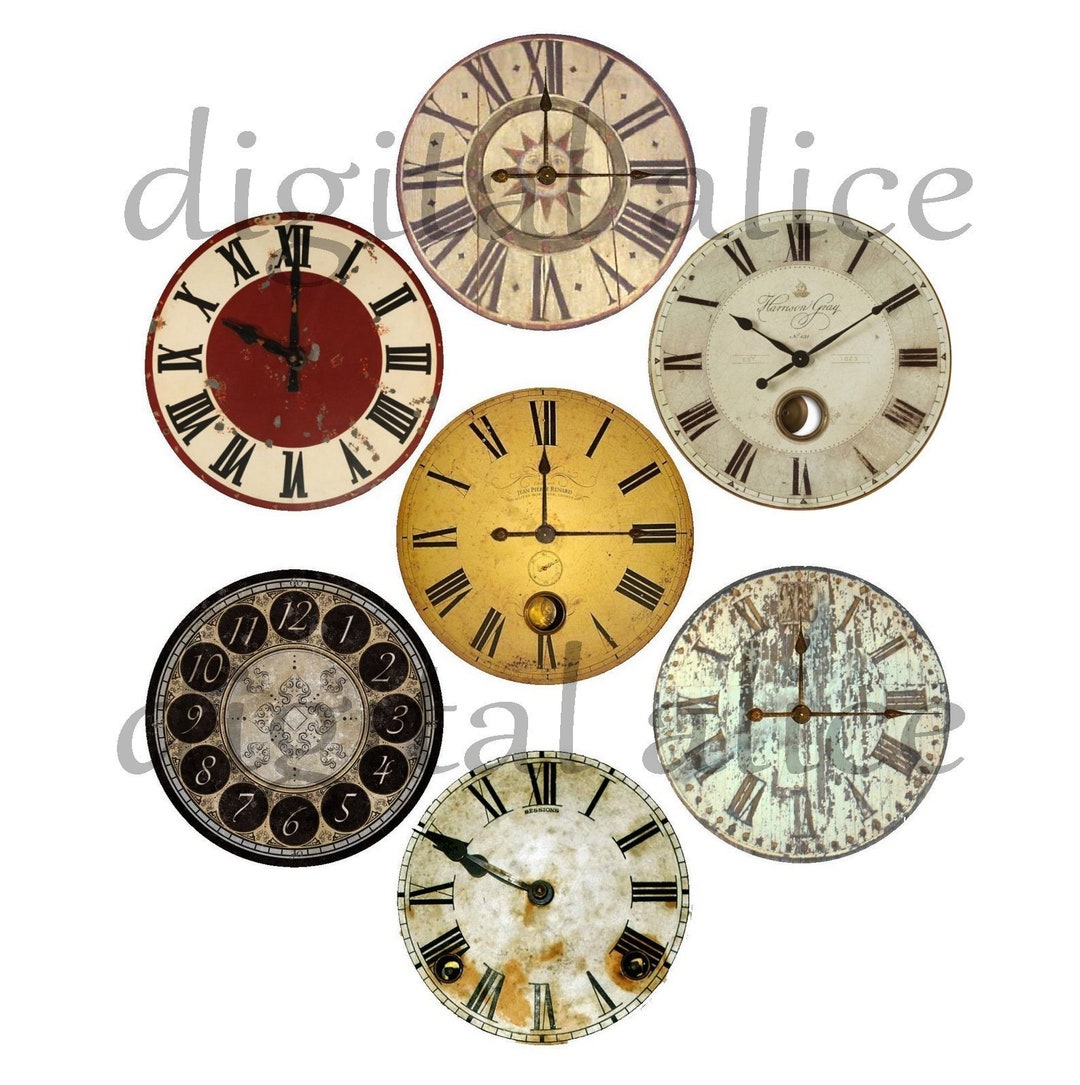 VINTAGE CLOCK FACES Craft Circles - 4 Instant Download Digital ...