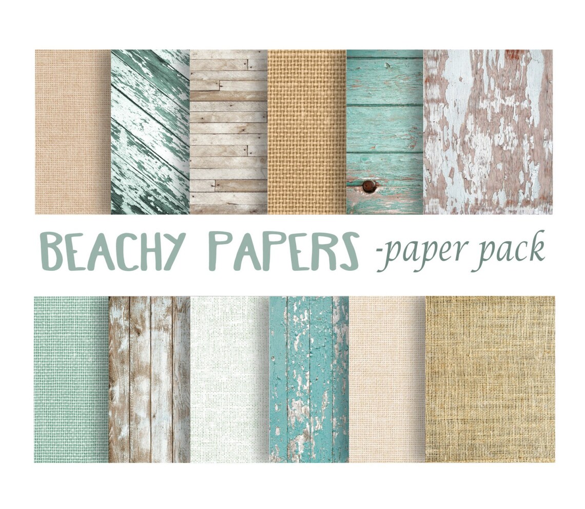 Shabby Chic Beach Background - Digital Paper Pack - 12 Worn Wood and ...