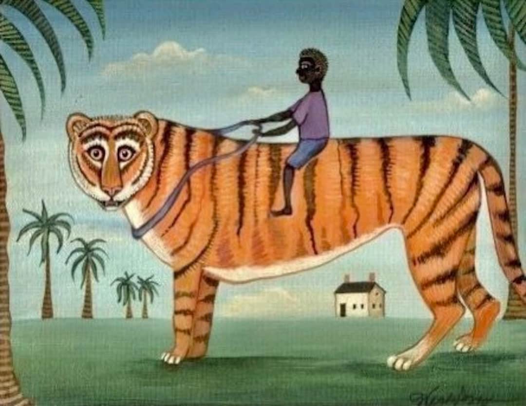 Tiger FOLK ART PRINT Tiger Boy Primitive Painting Print Signed Wendy ...