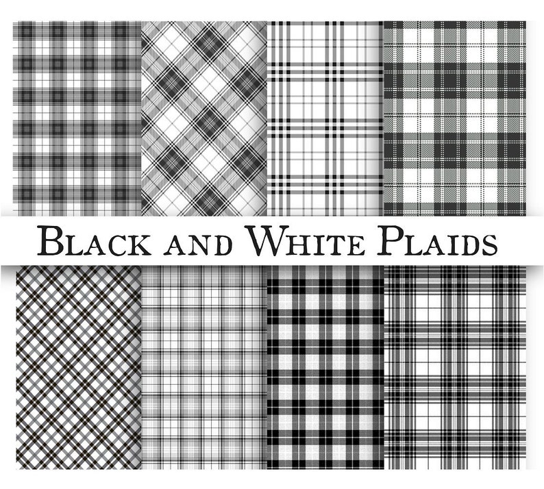 Black and White PLAID PATTERNS Digital Paper Pack 8 Black | Etsy
