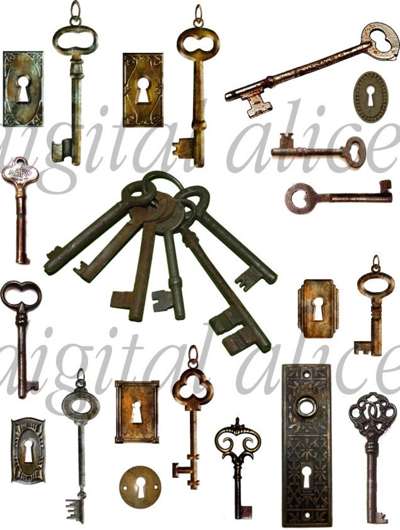 ANTIQUE KEYS and LOCKS Digital Download Collage Sheet - Etsy