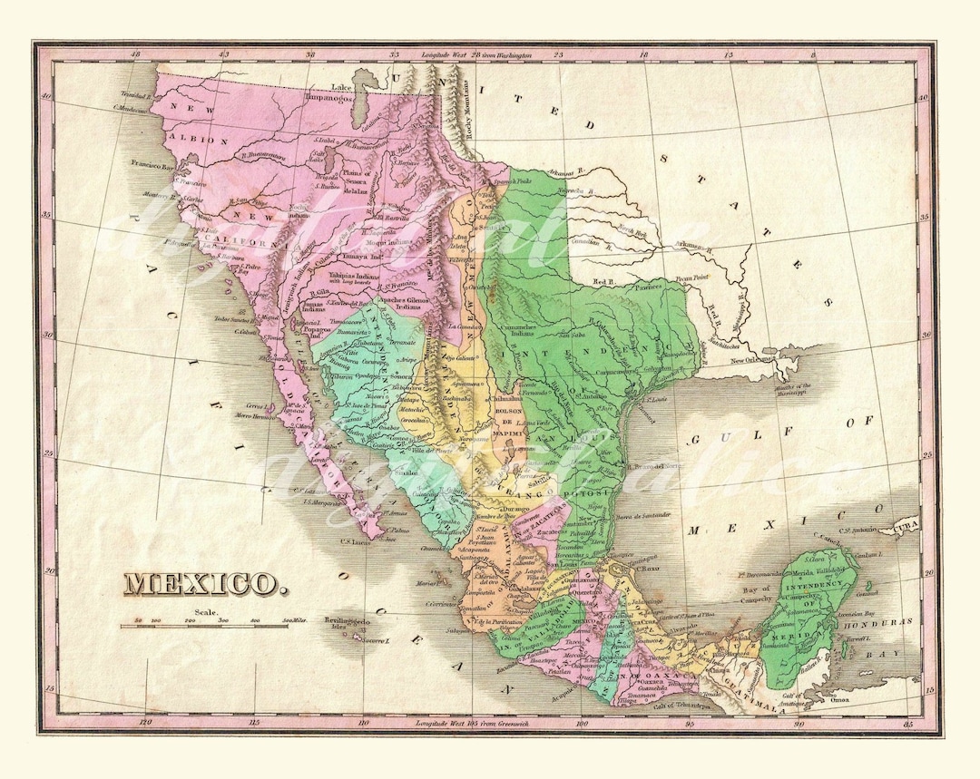 Vintage MEXICO MAP - Old 1827 Mexican Map-instant Download Digital ...