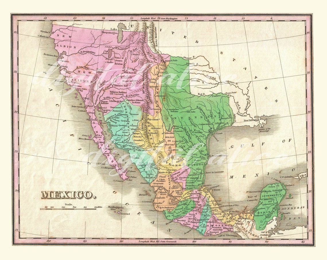 Vintage MEXICO MAP Old 1827 Mexican Map-instant Download - Etsy Canada