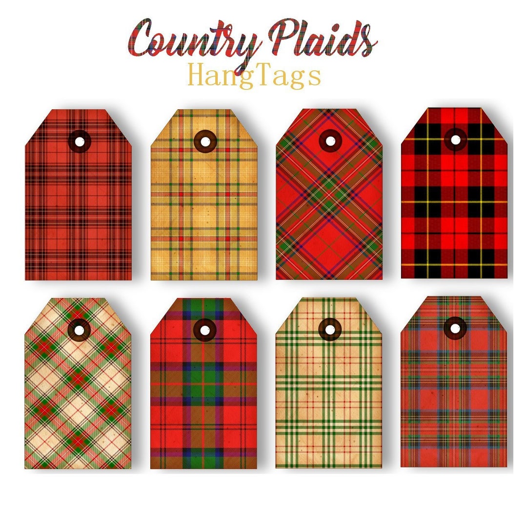 VINTAGE COUNTRY PLAID Hang Tags - Instant Download Digital Printable ...