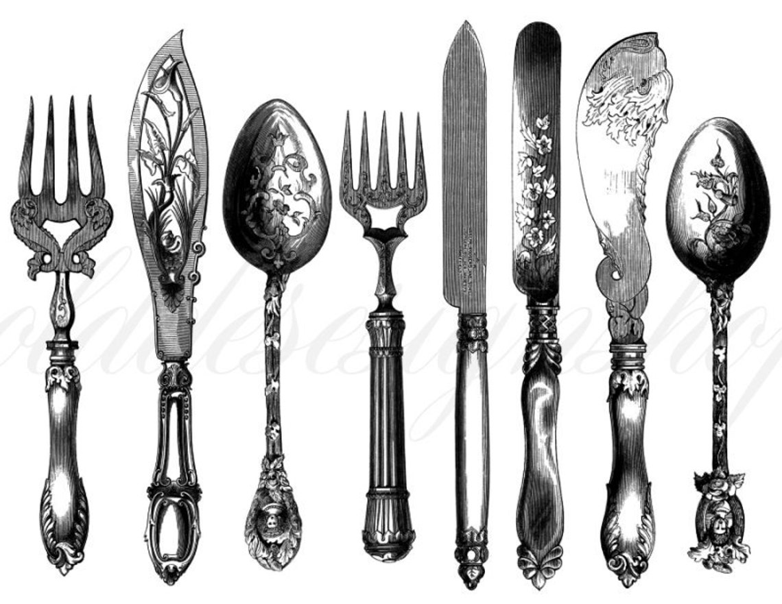ANTIQUE SILVERWARE CUTLERY Print Poster - Printable Image Graphic ...