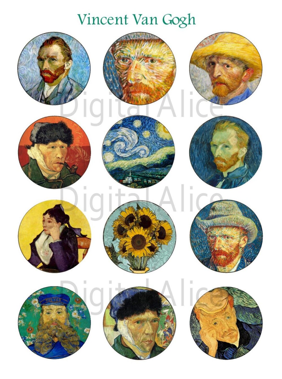 VINCENT VAN GOGH Craft Circles - Van Gogh - Instant Download Digital ...