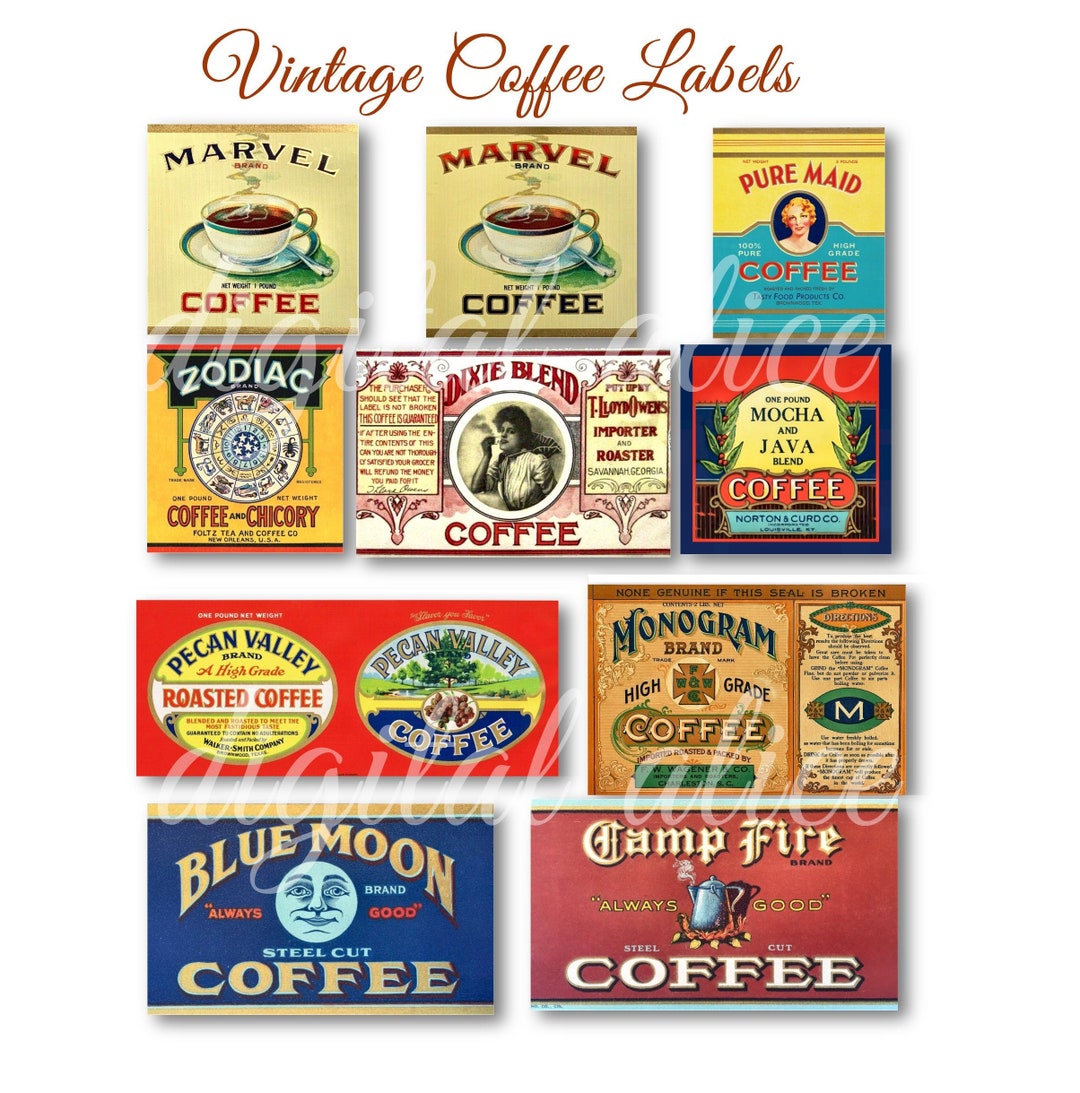 VINTAGE COFFEE TIN Labels 10 Printable Label - Instant Digital Download ...