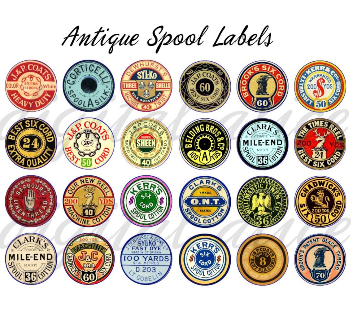 VINTAGE THREAD SPOOL Labels Printable Craft Circles - Instant Digital ...