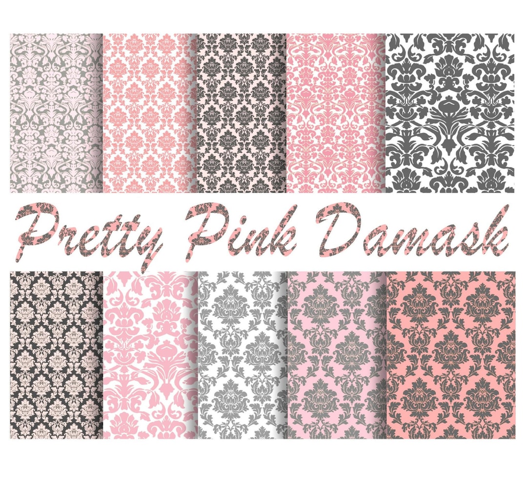 DAMASK DIGITAL PAPER - Pink and Grey- Printable Paper Pack - 10 ...