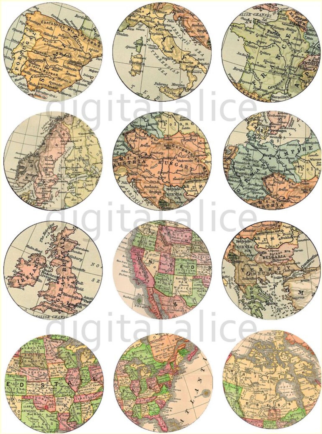 WORLD MAP Craft Circles -instant Download Digital Printable ...