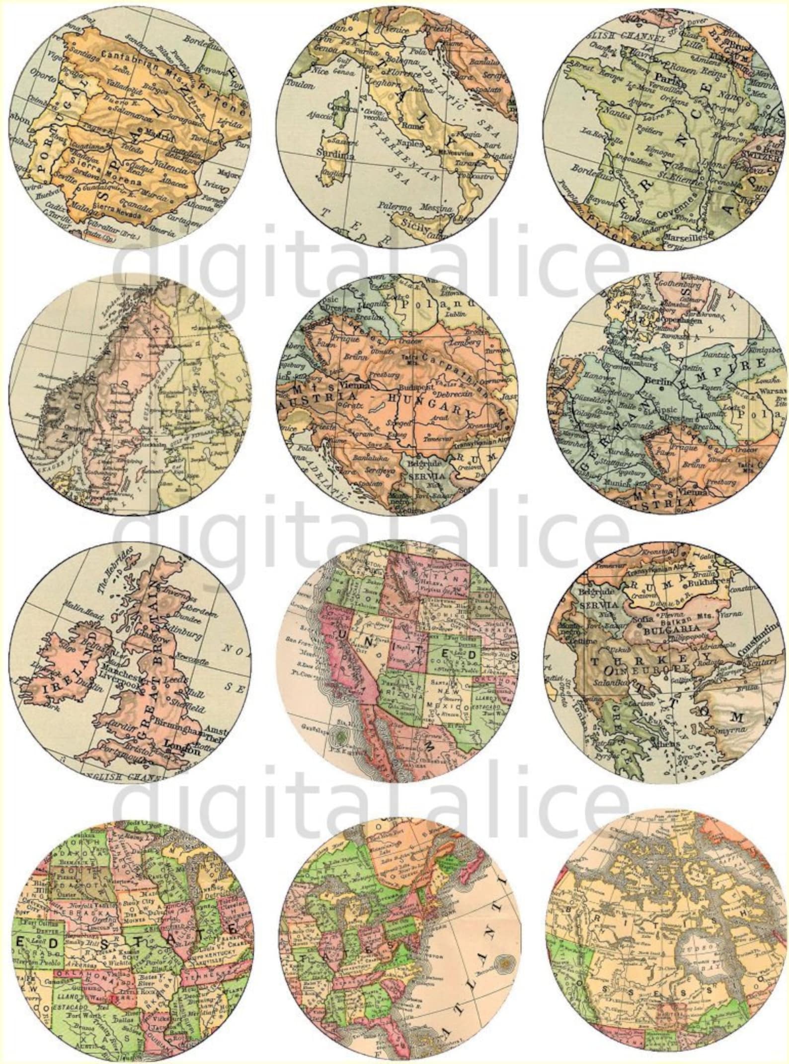 WORLD MAP Craft Circles -instant Download Digital Printable ...