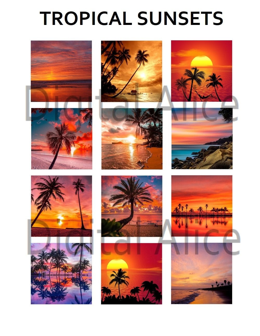SUNSET SQUARES 12 Tropical Sunset Palm Trees Beach Instant | Etsy