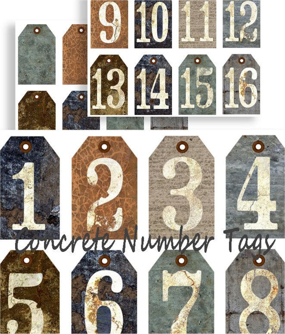 CONCRETE NUMBER TAGS - Instant Download Digital Stone Cement Numbered ...