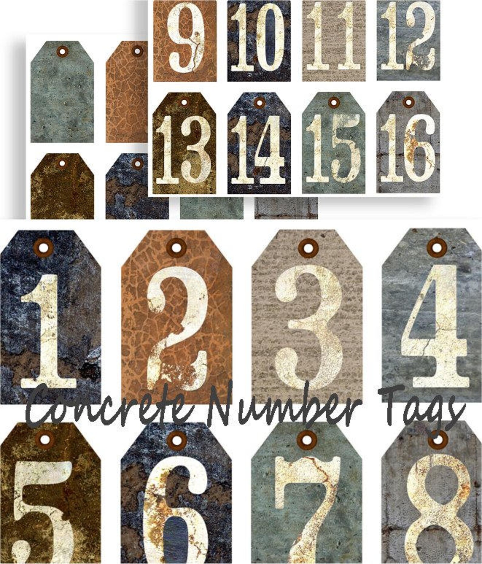CONCRETE NUMBER TAGS - Instant Download Digital Stone Cement Numbered ...
