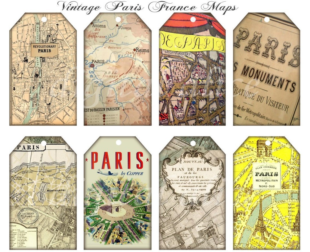 Vintage PARIS STREET MAPS Tags - Instant Download Digital Printable ...