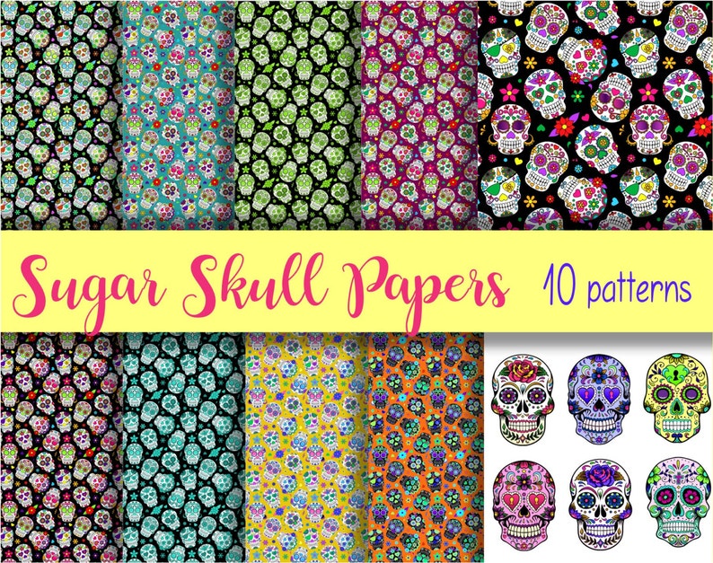 SUGAR SKULLS Digital Paper Pack - 10 Papers -instant Download Digital ...