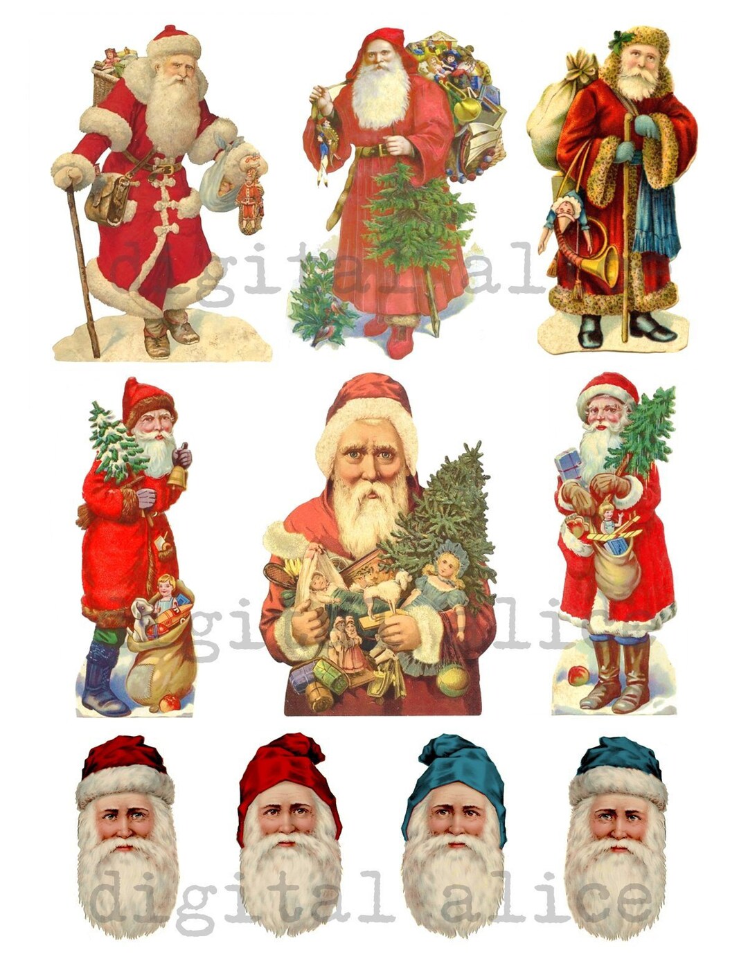 Vintage CHRISTMAS SANTAS Collage Sheet- Instant Download Digital ...