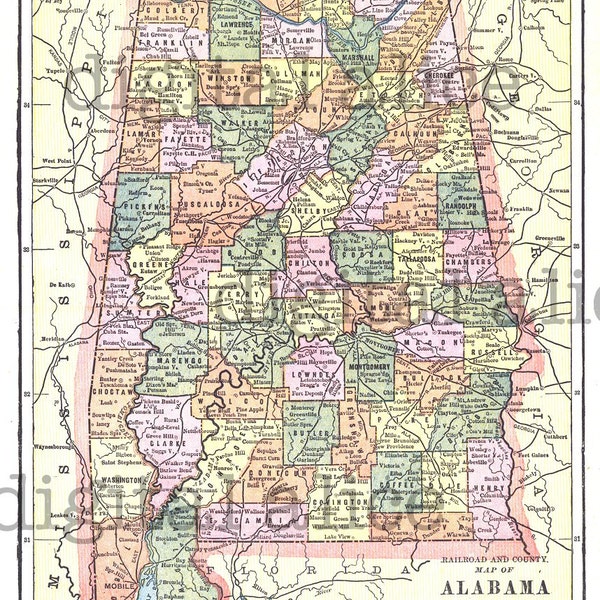 Map of Southern Alabama - Etsy