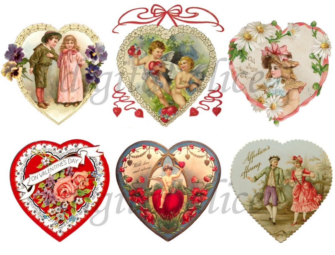 VICTORIAN VALENTINE HEARTS - Instant Digital Download - Antique ...