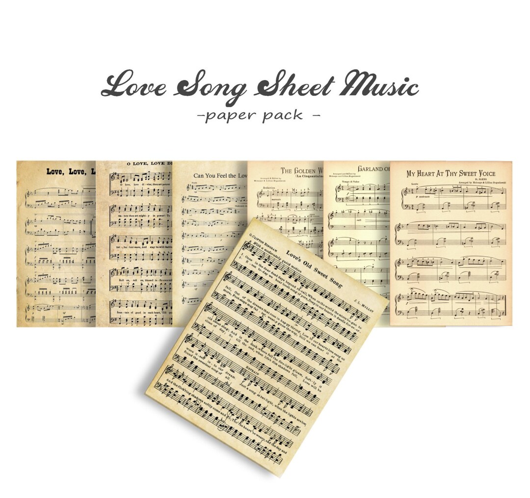 VINTAGE SHEET MUSIC - Digital Paper Pack - 7 Romantic Love Songs ...