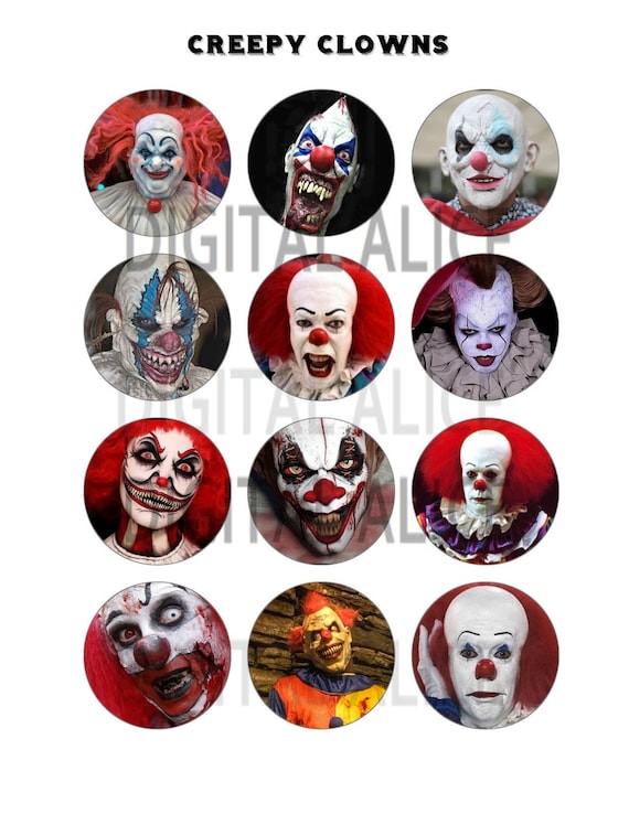 CREEPY CLOWNS 12 circles Scary Clown Creep Show Horror | Etsy