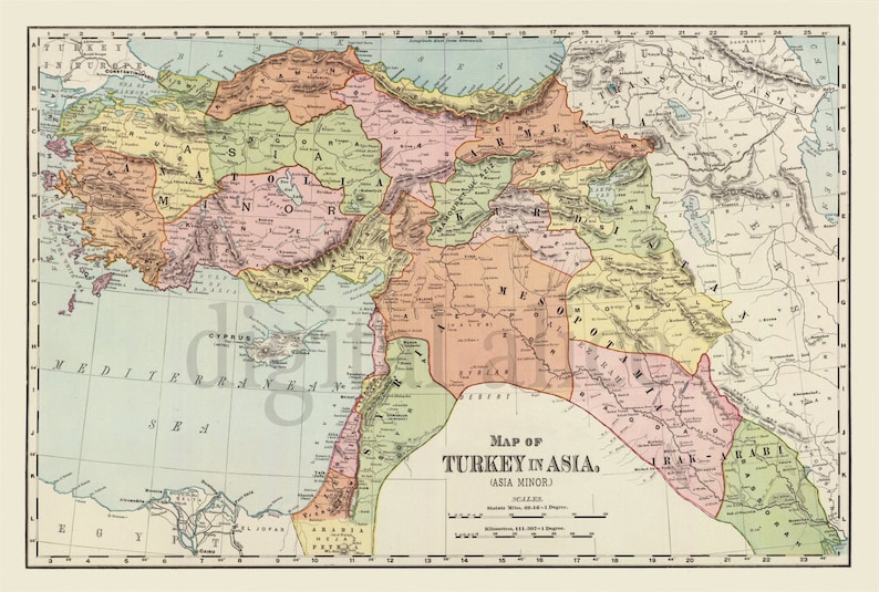 Vintage MAP of TURKEY in ASIA Instant Download Digital | Etsy