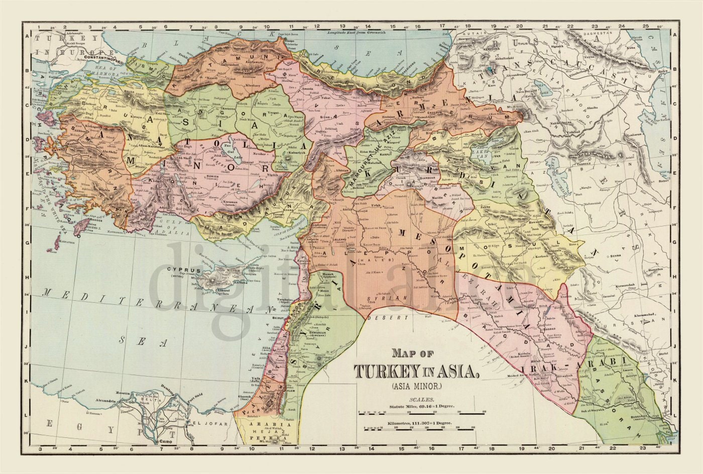 Vintage MAP of TURKEY in ASIA Instant Download Digital | Etsy