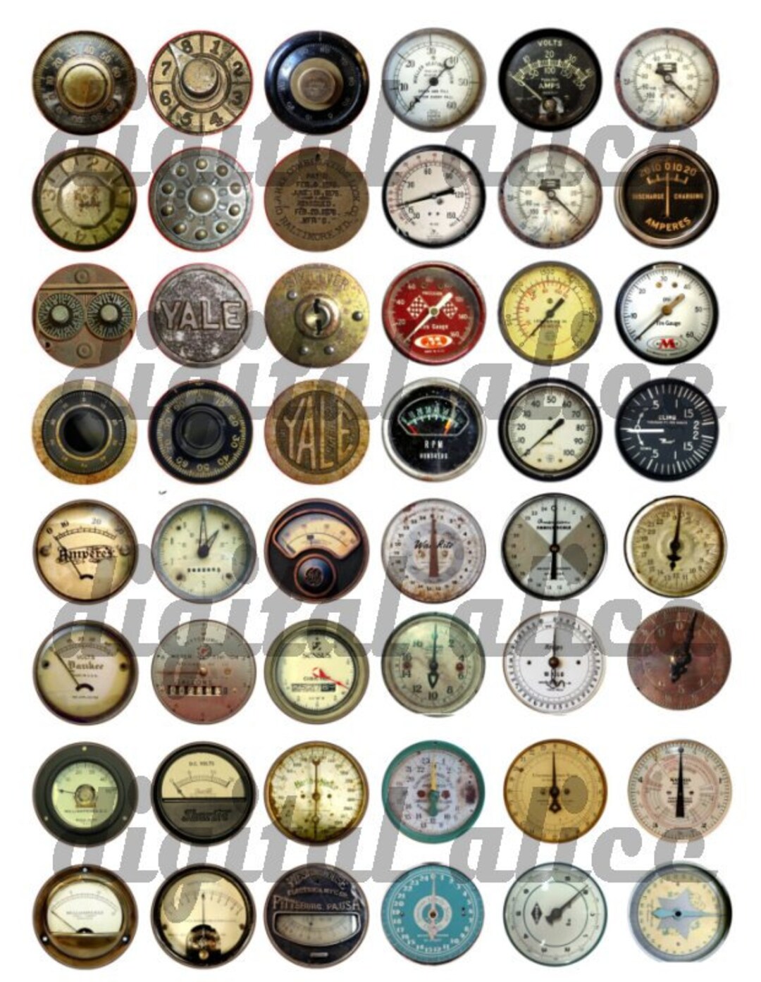 STEAMPUNK INDUSTRIAL Printable Craft Circles -36 METERS, Dials,gauges ...