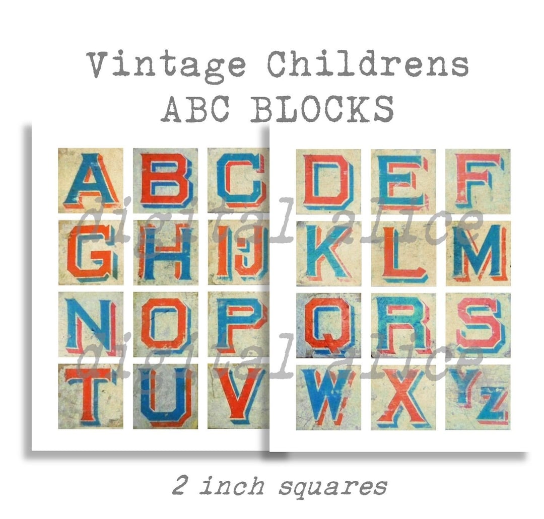 Vintage Childrens ABC BLOCKS Squares - Alphabet Baby Blocks - Instant ...