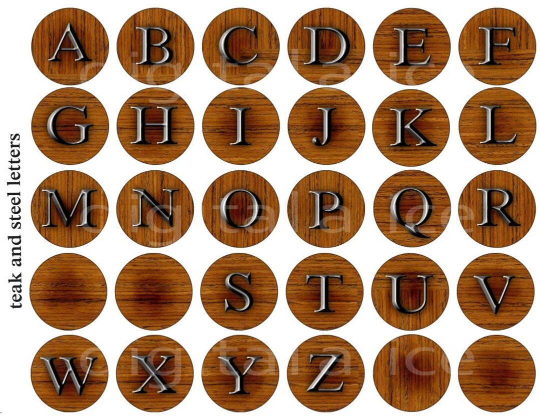 TEAK LETTER Craft Circles - Mcm Teak and Steel Alphabet Abc -instant ...