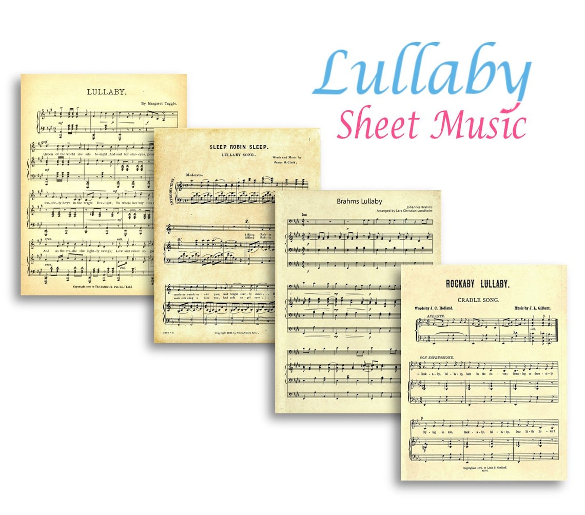 LULLABY SHEET MUSIC Digital Paper Pack 7 Baby Lullabies | Etsy