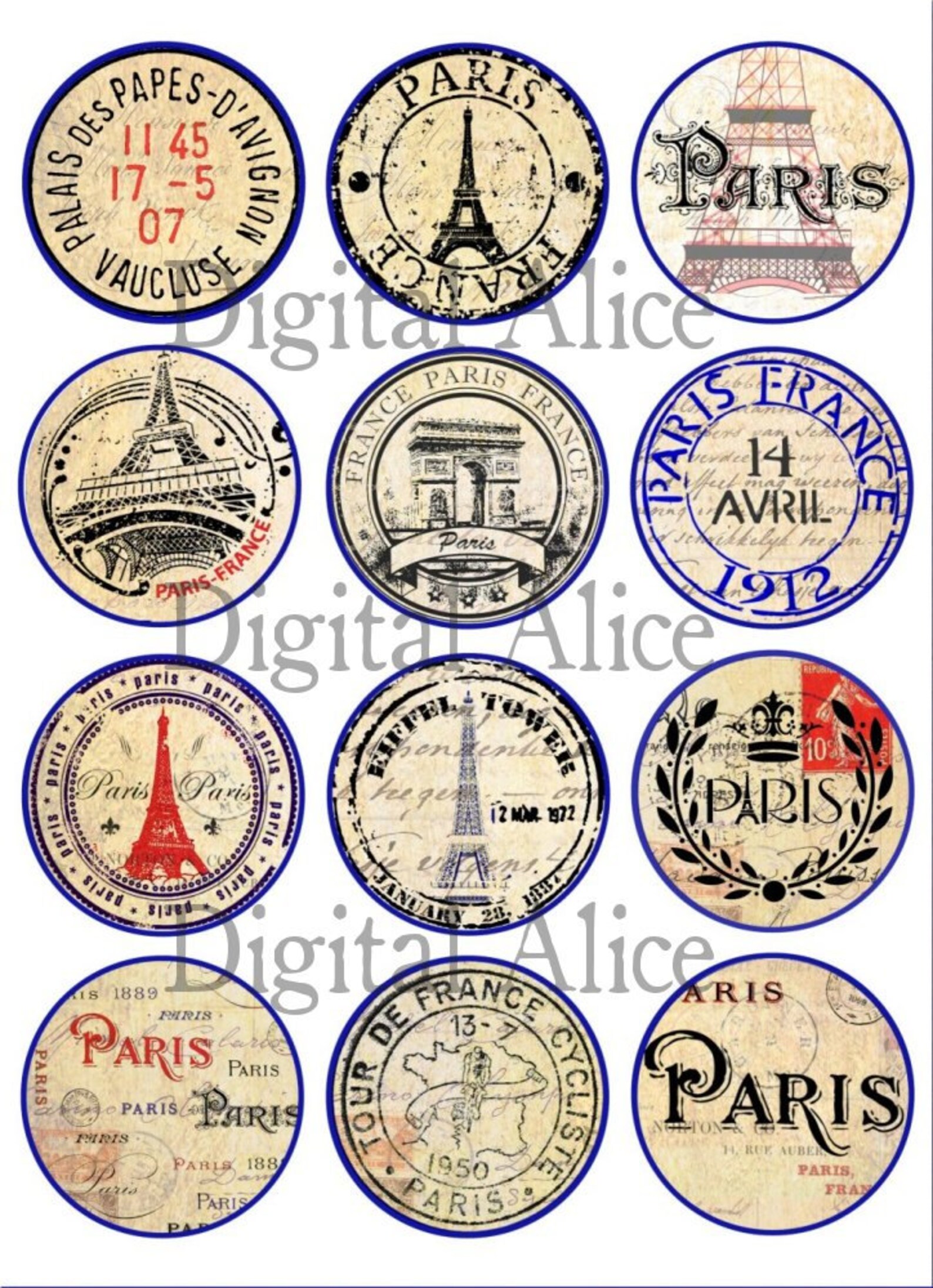 ANTIQUE PARIS POSTMARK Craft Circles French Letters Instant - Etsy India