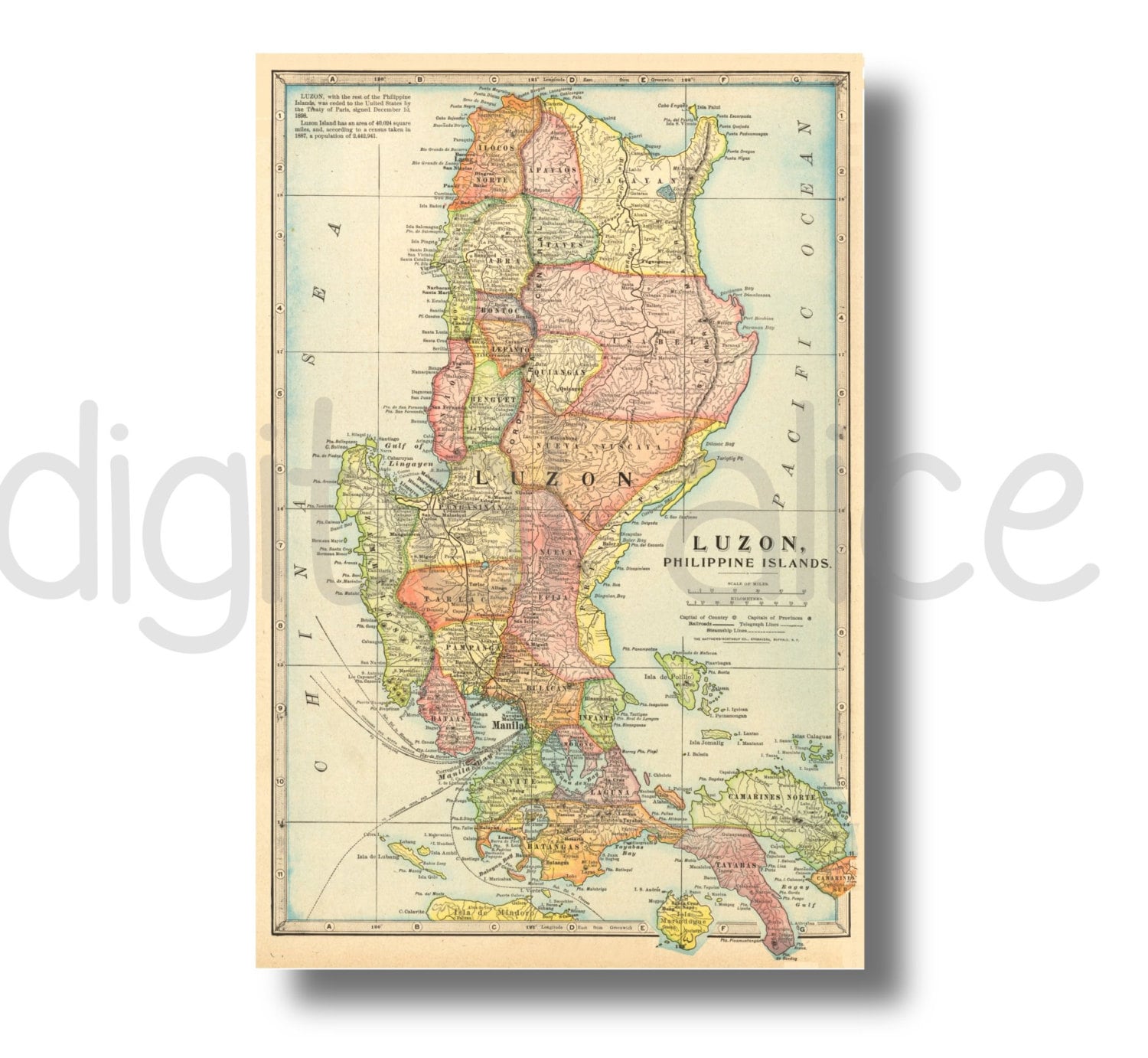 VINTAGE PRINTABLE MAP - Philippines Instant Download Digital Printable ...