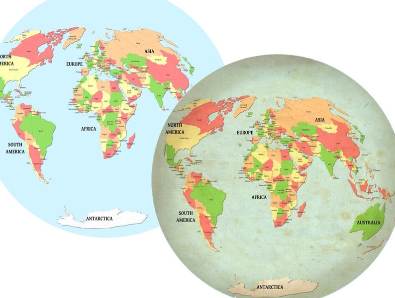 VINTAGE WORLD MAP Circles - 10 Inch Custom Map Craft Circles Clipart ...