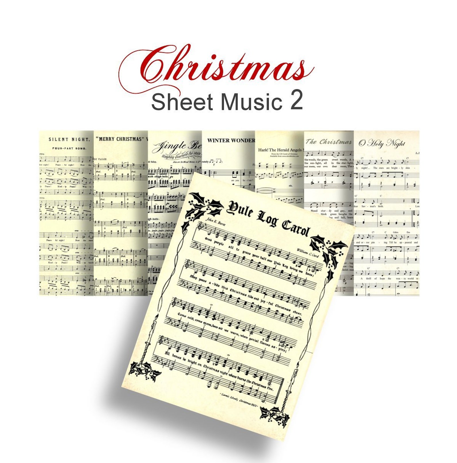 CHRISTMAS CAROLS Printable Sheet Music No. 2 - 8 Digital Songs Paper ...