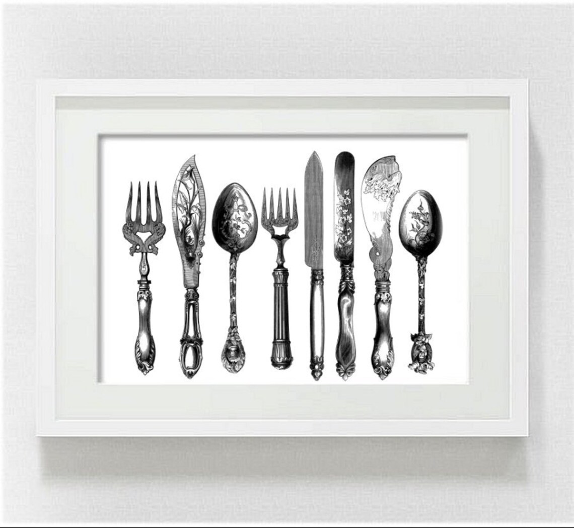 ANTIQUE SILVERWARE CUTLERY Print Poster - Printable Image Graphic ...