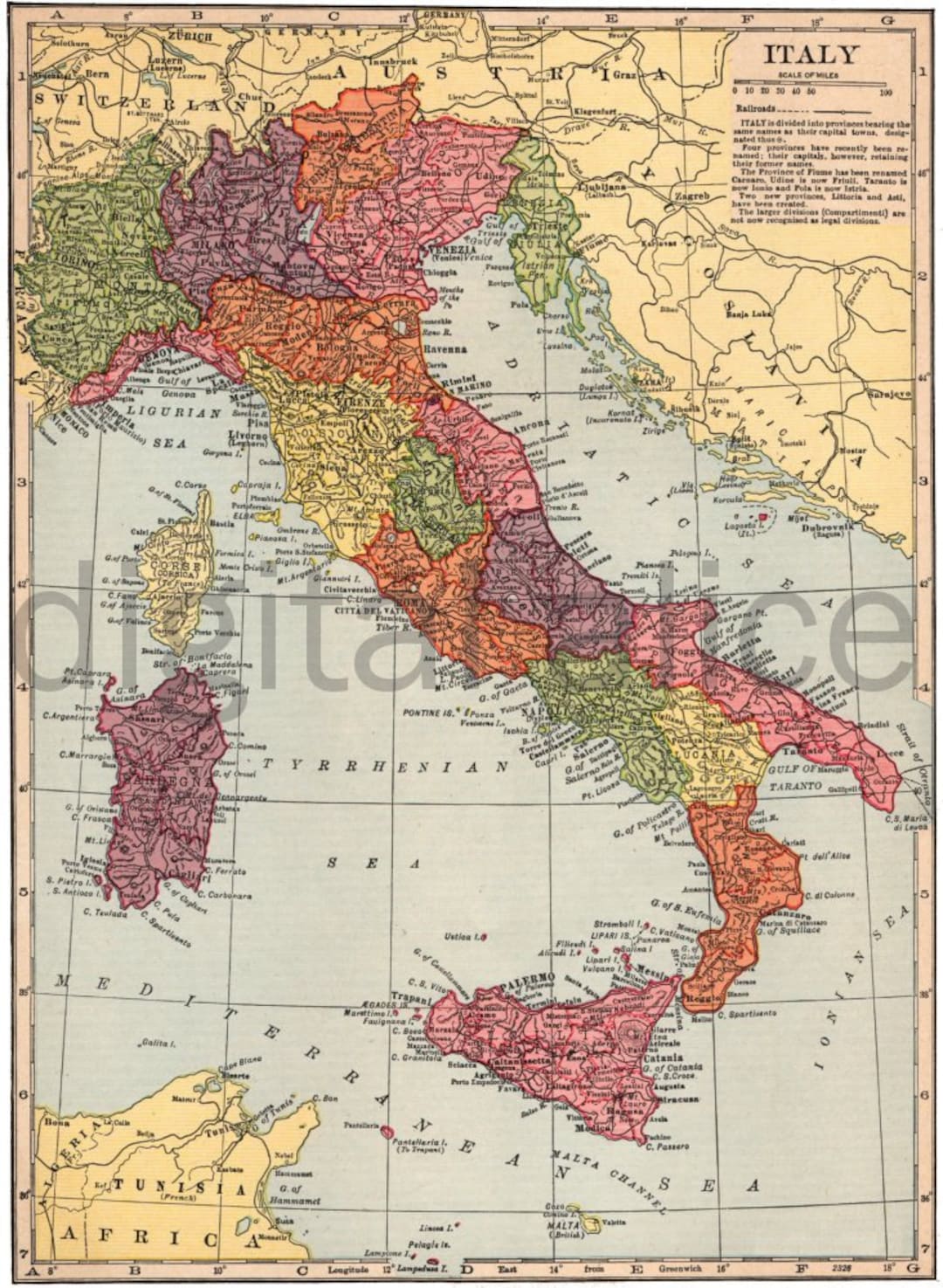 Vintage MAP of ITALY - Instant Download Digital Printable- Old Italian ...