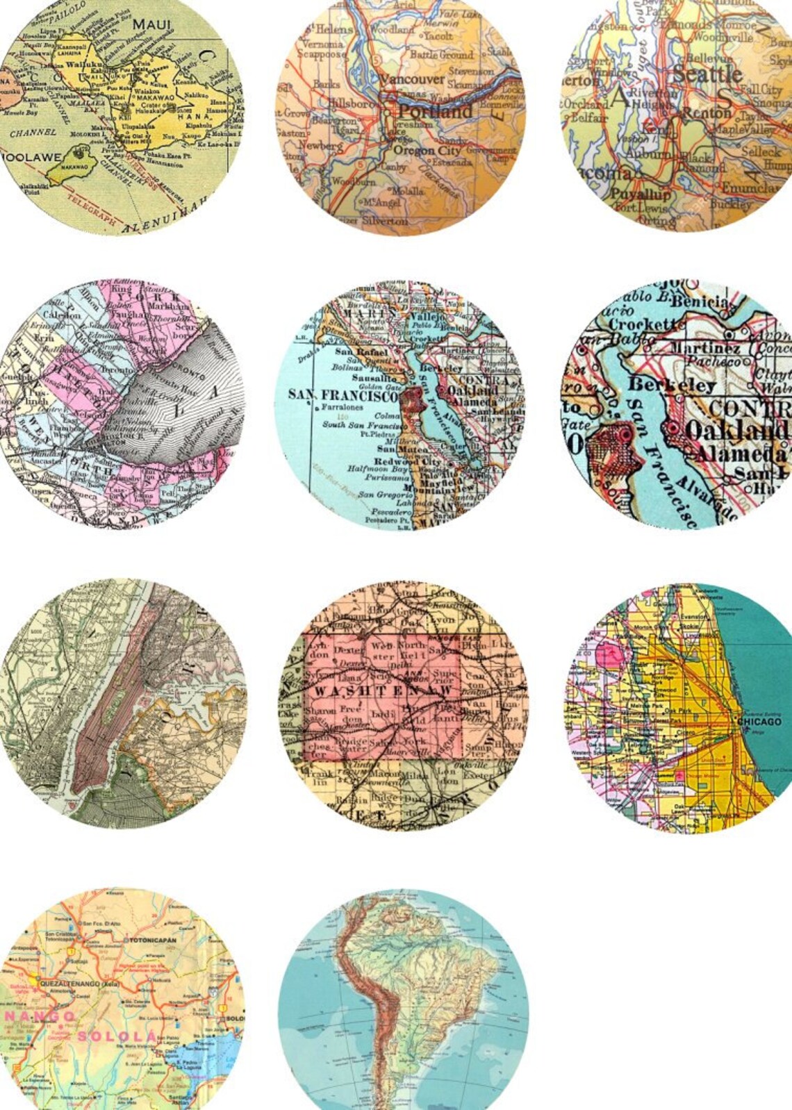 VINTAGE WORLD MAP Circles 10 Inch Custom Map Craft Circles | Etsy