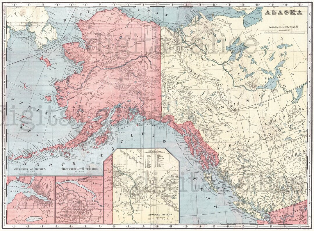 Colorful VINTAGE ALASKA MAP -instant Download Digital Printable- Ak ...