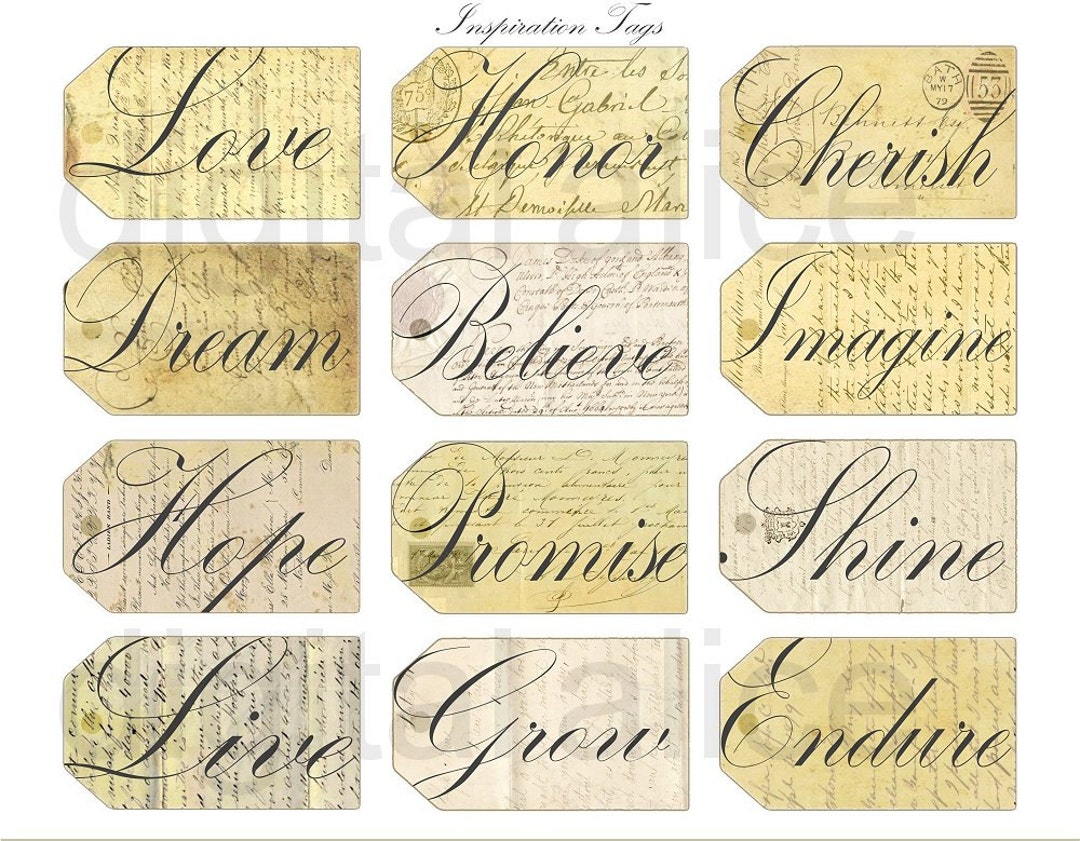 INSPIRATIONAL WORD TAGS - Instant Download Digital Printable Hang Tags ...
