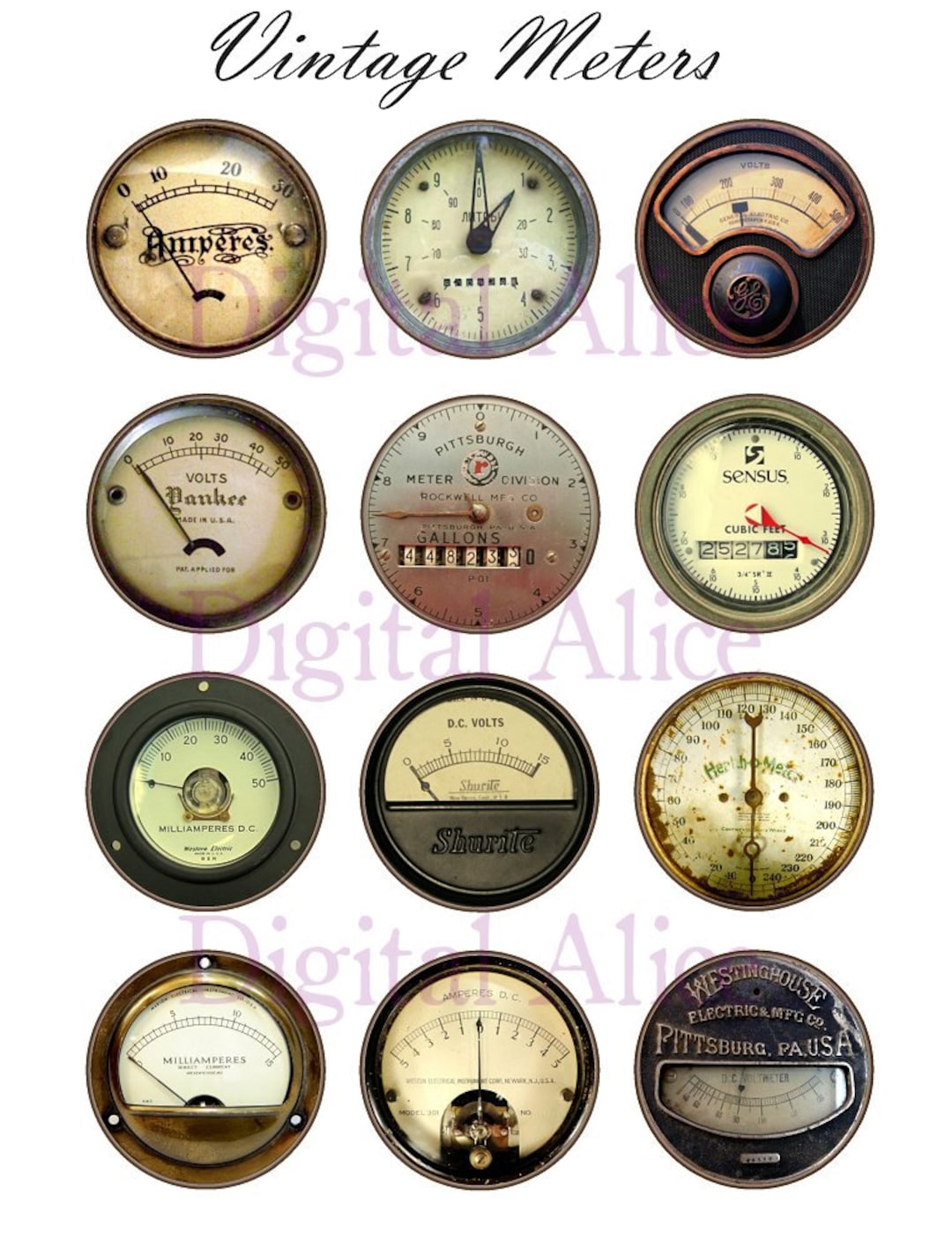 STEAMPUNK METERS Craft Circles - Industrial Meters and Dials - Instant ...