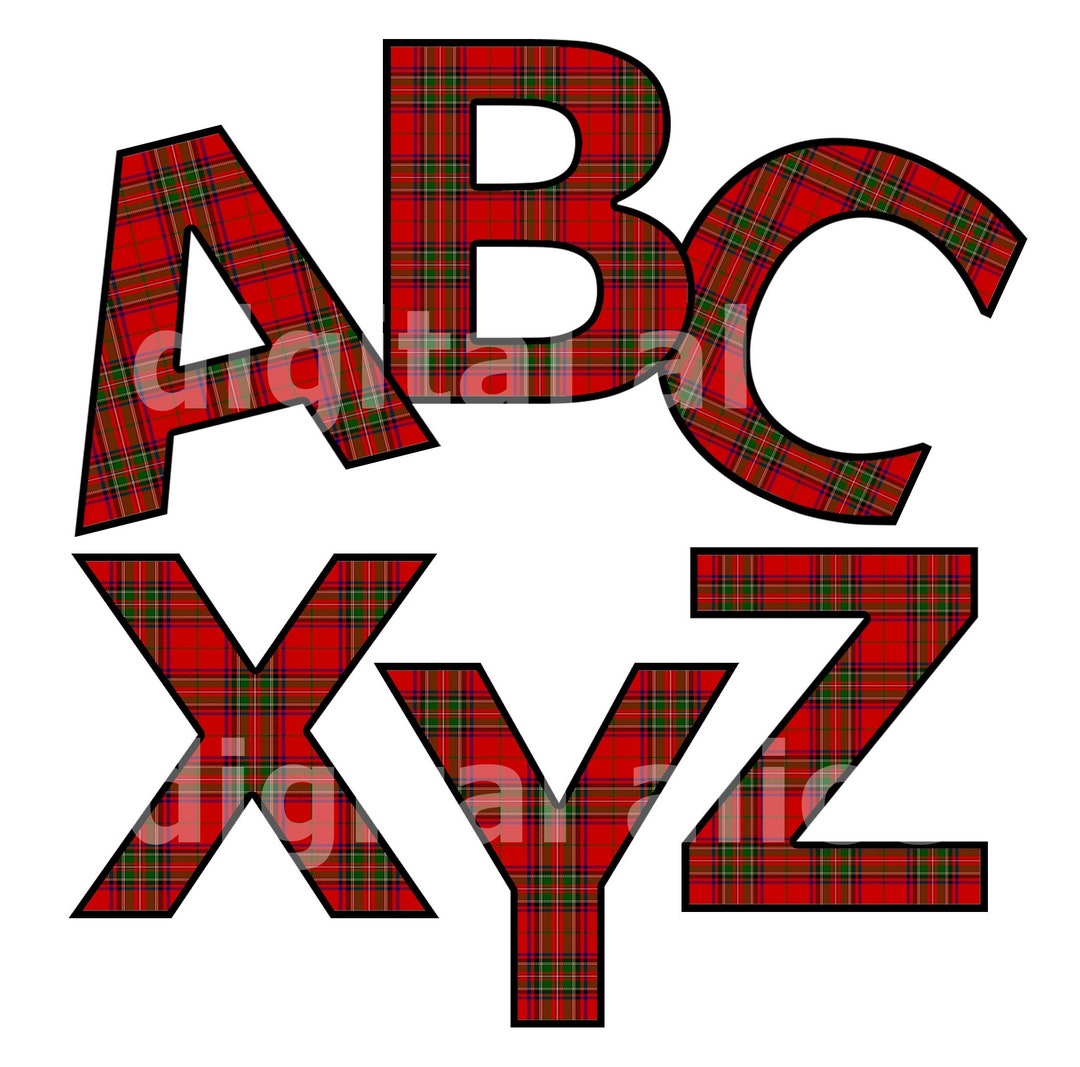 PLAID LETTERS Digital Alphabet, Alphabet Clipart, Printable Red Plaid ...