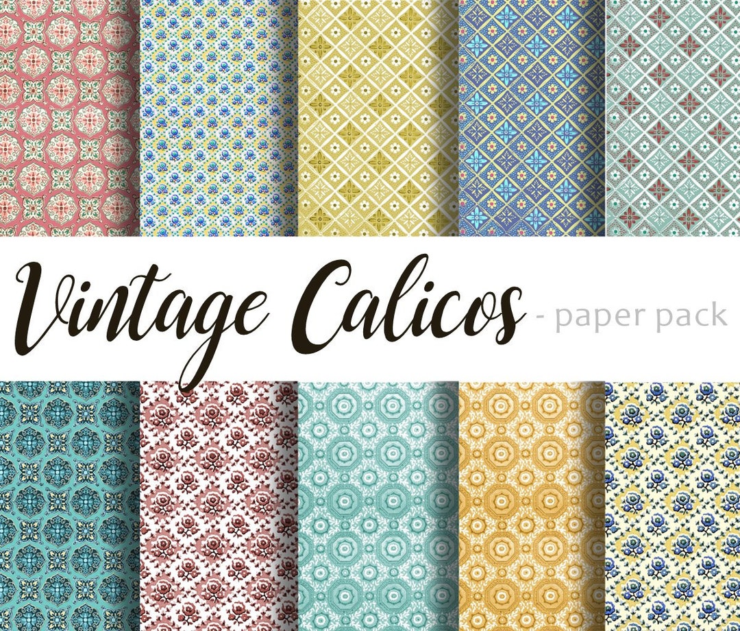 VINTAGE CALICO Prints - Digital Paper Pack 10 Printable Papers-1940 ...