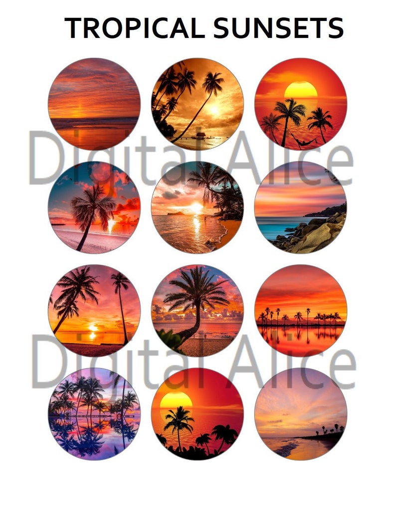 SUNSET SQUARES -12 Tropical Sunset Palm Trees Beach - Instant Download ...