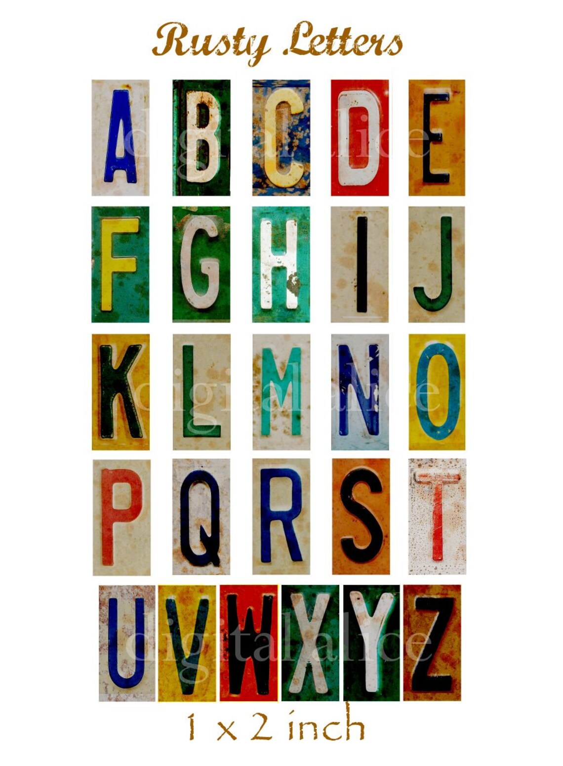 Vintage FUNKY RUSTY LETTERS Abc Rectangles Instant Download - Etsy