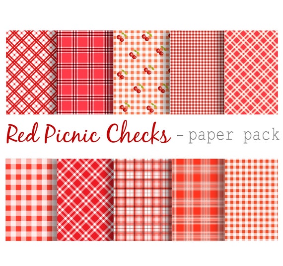 RED PICNIC CHECK Papers Digital Paper Pack 10 Red Check | Etsy