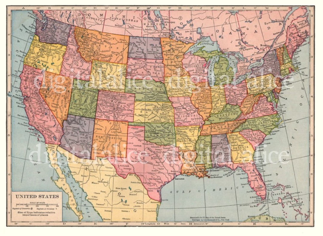 VINTAGE 1938 USA MAP -instant Download Digital Printable- - 8 X 10,11 X ...