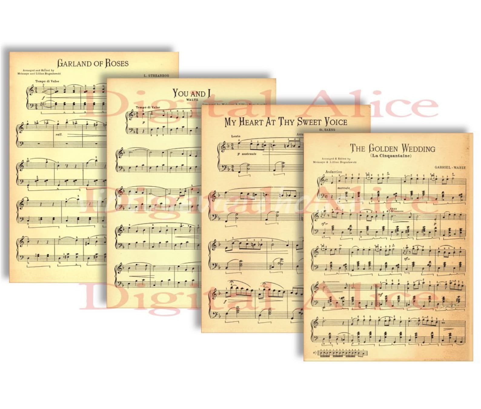OLD SHEET MUSIC Digital Paper Pack 16 Songs Vintage Piano | Etsy