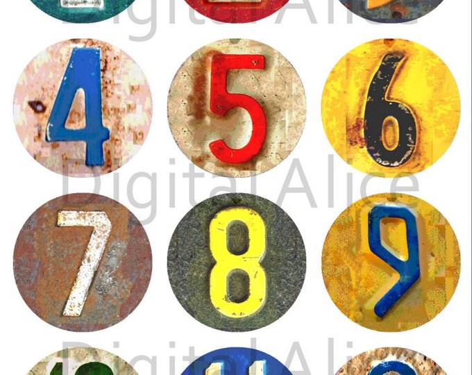 Old RUSTY NUMBER Craft Circles Vintage Licence Plate Numbers instant ...