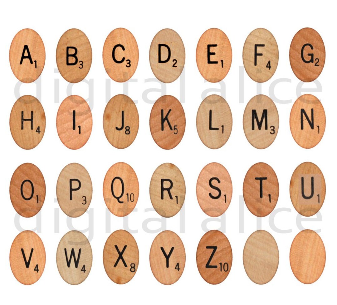 Vintage SCRABBLE LETTERS Craft Ovals 30x40mm- Instant Download Digital ...